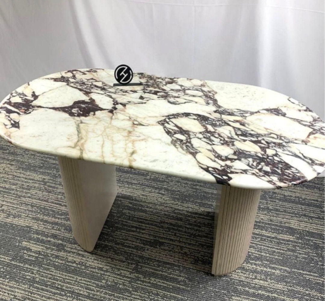 Calacatta Viola Oval Marble Dining Table Top With Cream Wooden Legs - Etsy