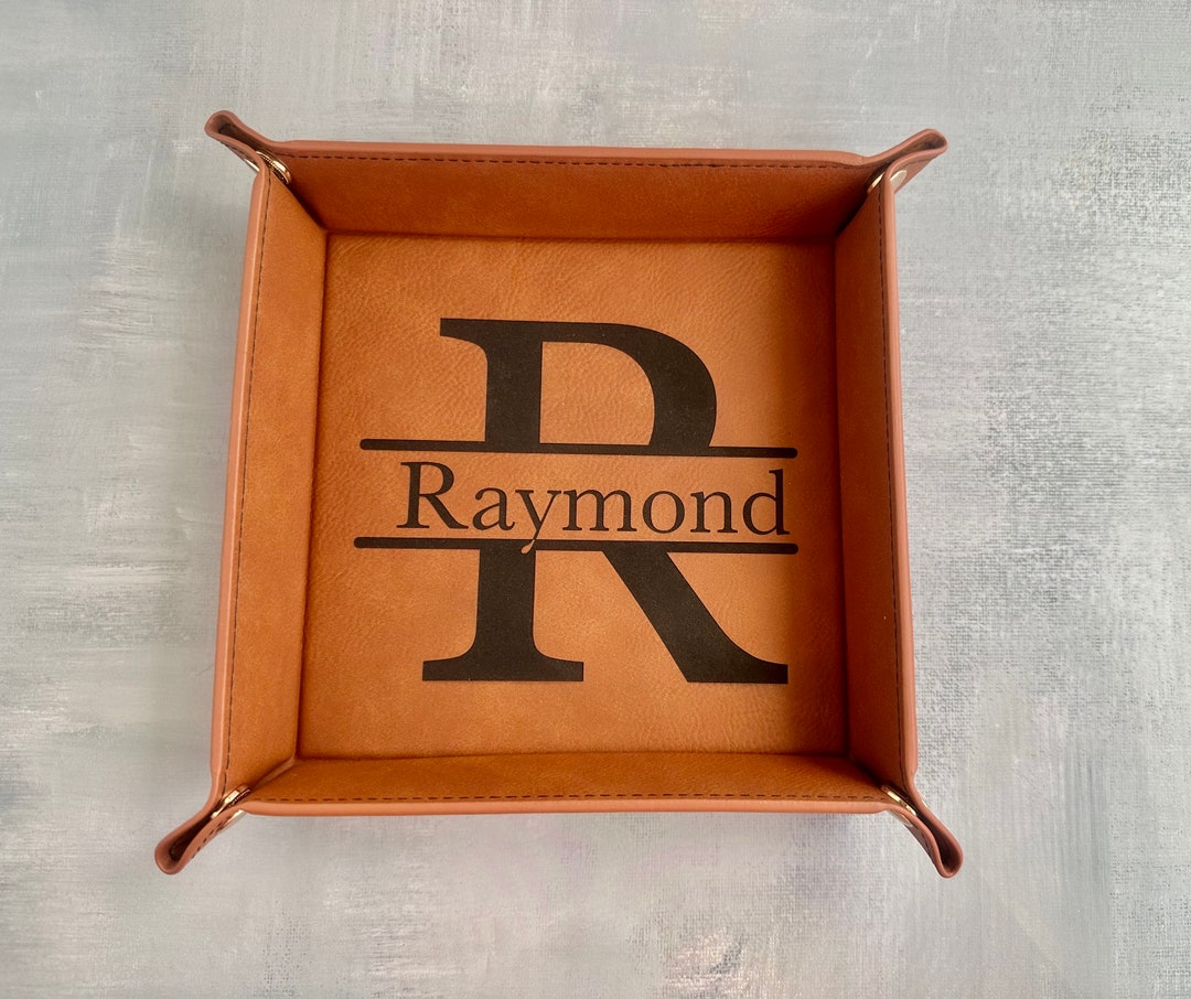 Personalized Leather Trinket Tray for Him Catchall Tray for Dad Custom ...