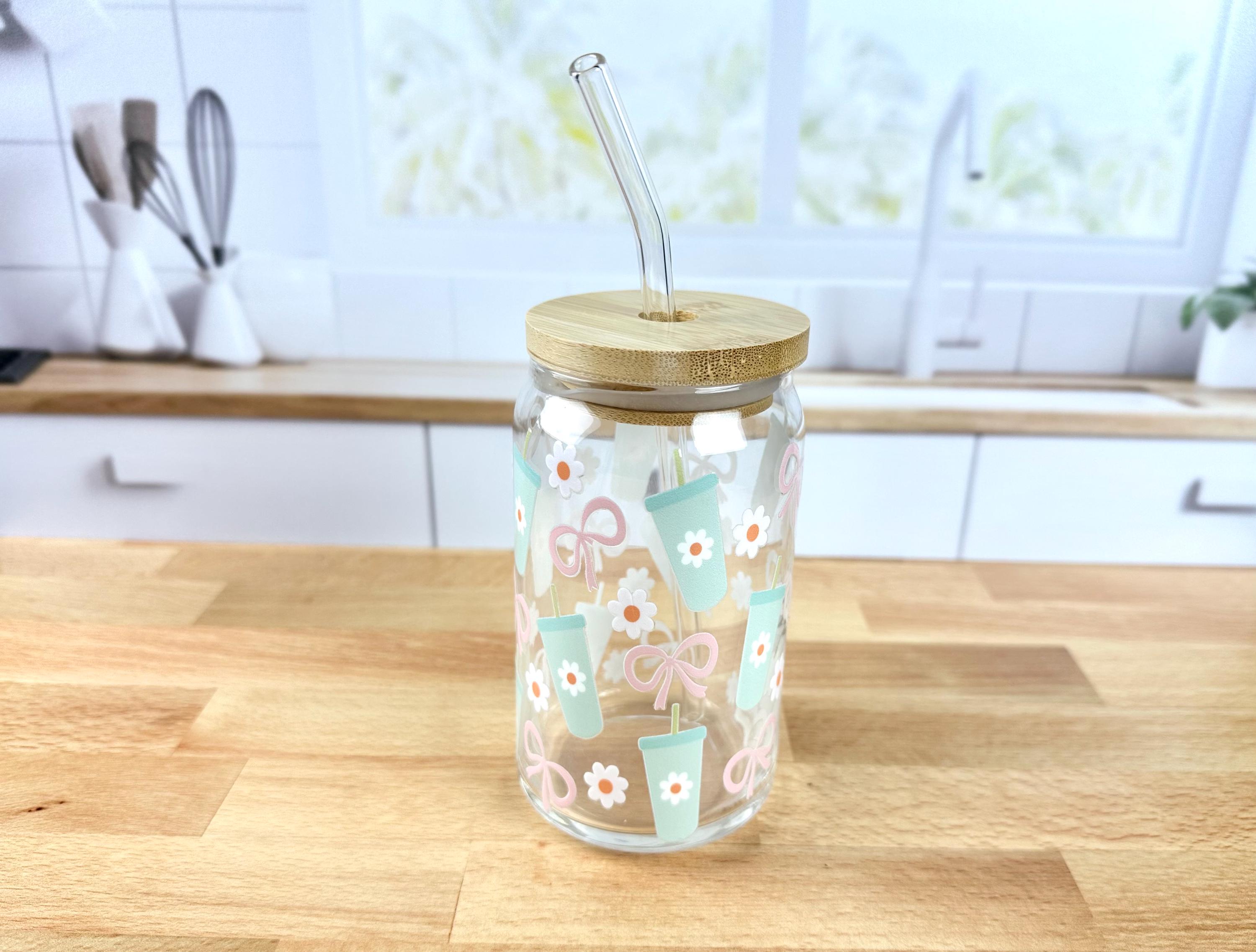 Iced Coffee Cup Coquette Glass Tumbler Pink Bows Glass Can for Iced ...