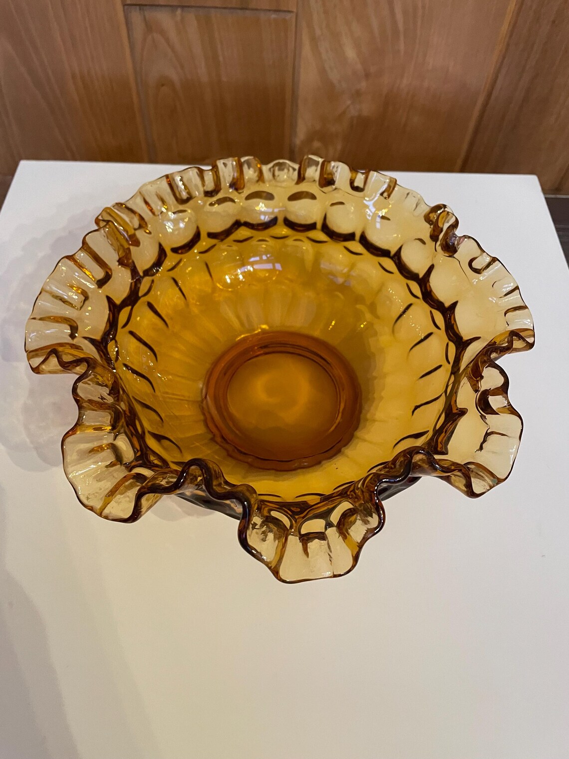 Vintage Fenton Amber Ruffle Edged Dish - Etsy