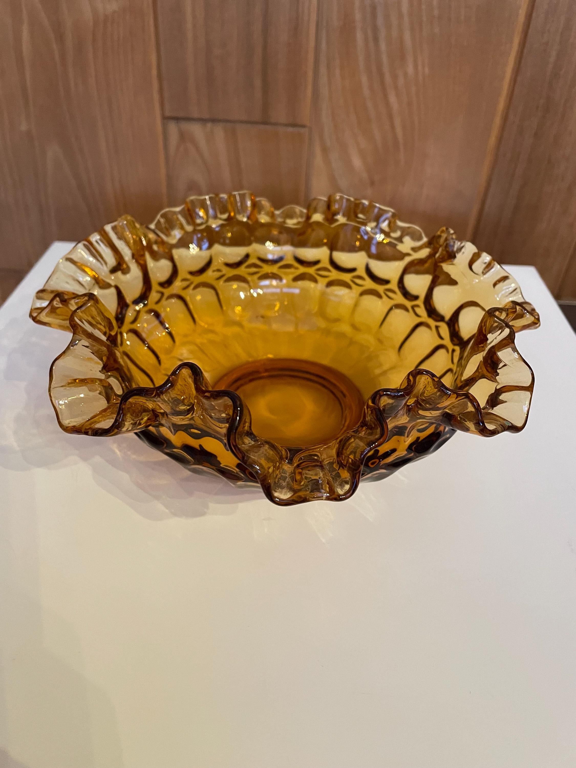 Vintage Fenton Amber Ruffle Edged Dish - Etsy