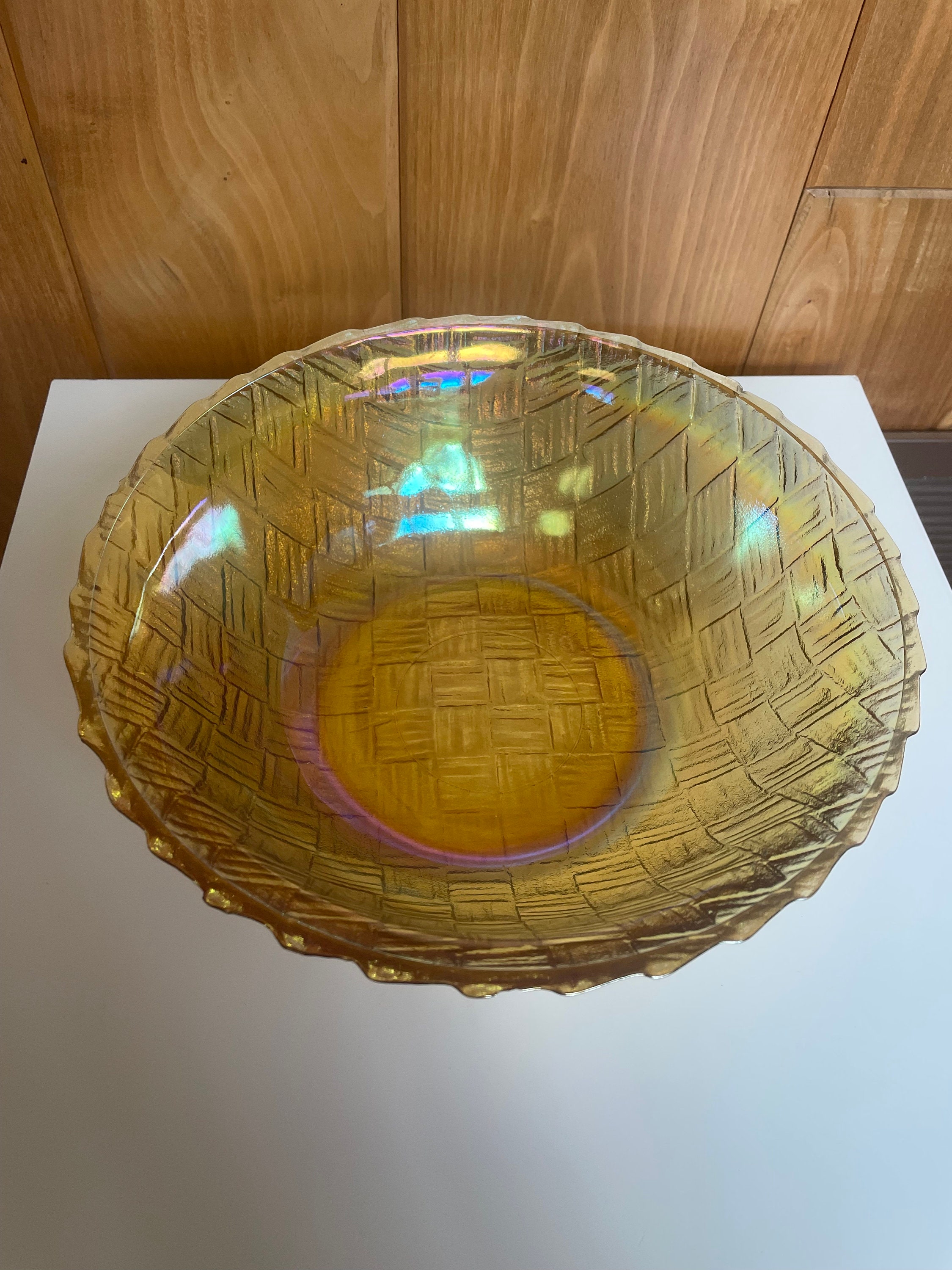Carnival Glass Basket Weave Bowl