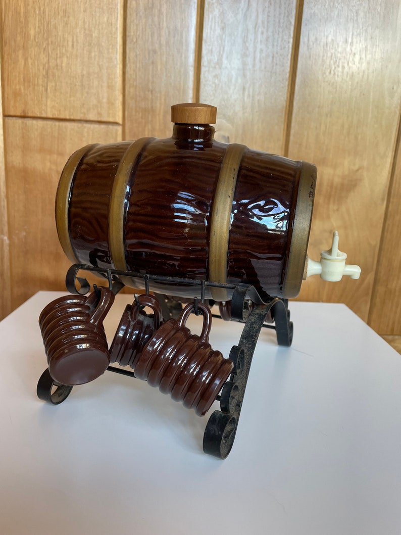 Vintage Whiskey Barrel Decanter With 6 Matching Shot Glasses - Etsy