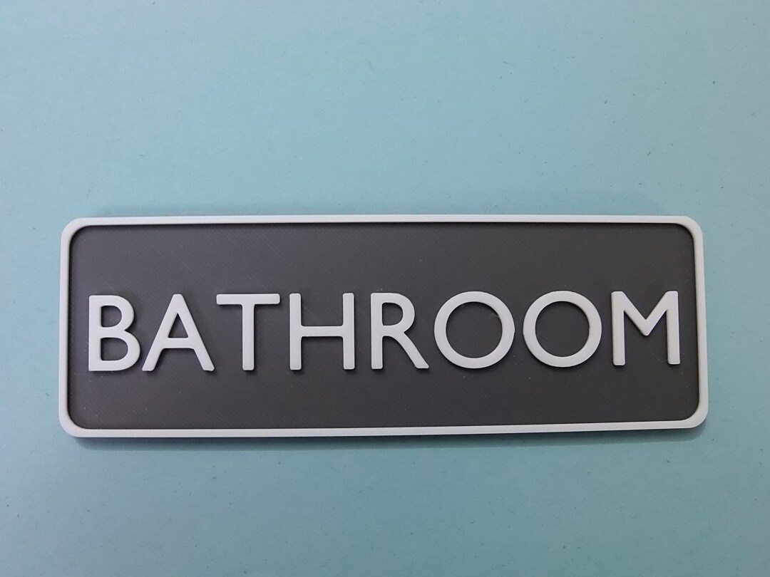 Grey / White Bathroom Door Sign Toilet Bathroom Sign With Adhesive 3D ...