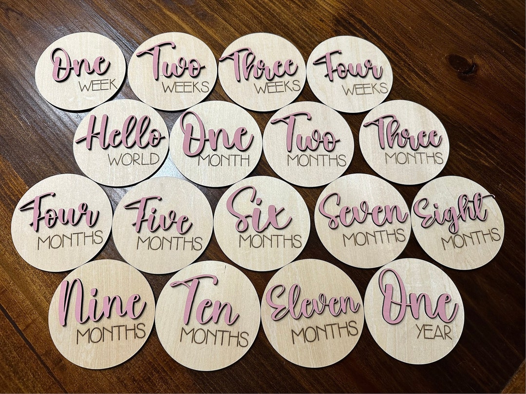 3D Calligraphy Wooden 3D Monthly Milestone Discs for Baby Engraved Wood ...