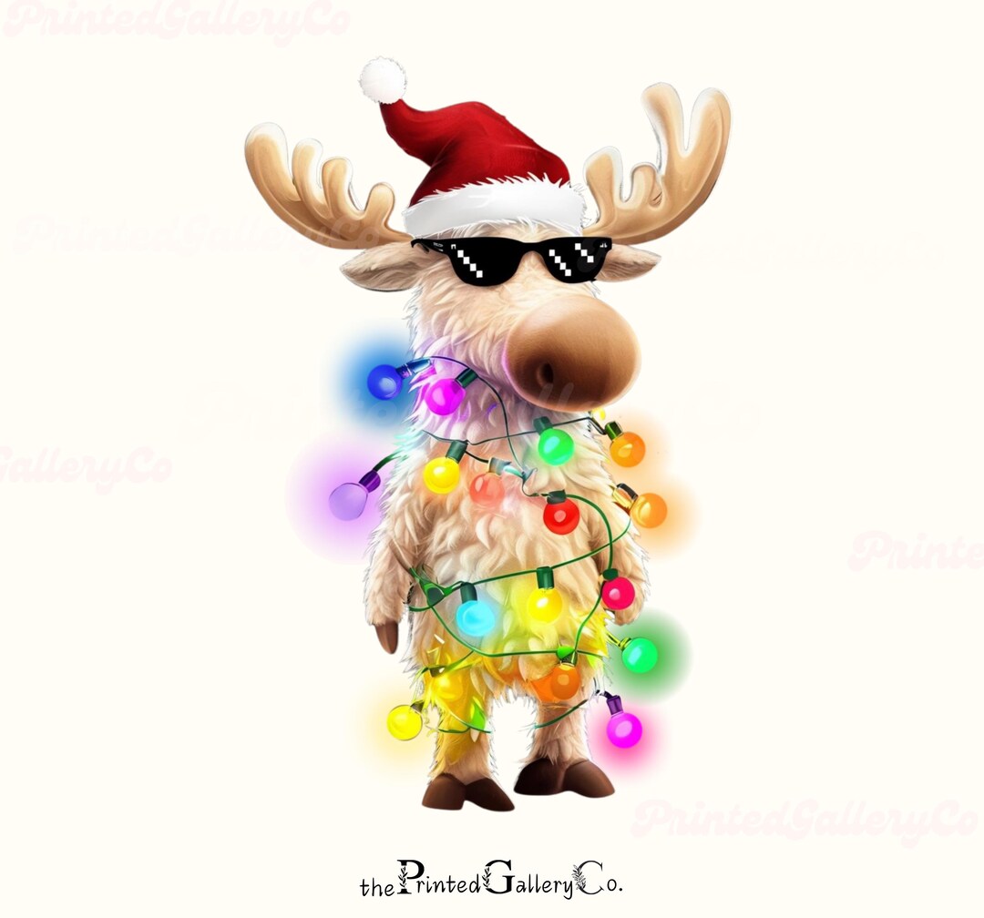 Cute Christmas Moose PNG, Funny Xmas Moose With String Lights, Cool ...