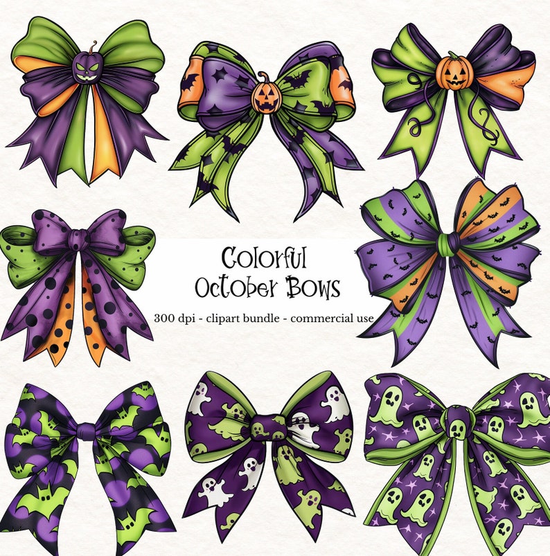 Colorful Halloween Illustrations of Coquette Bows Clipart, Spooky ...