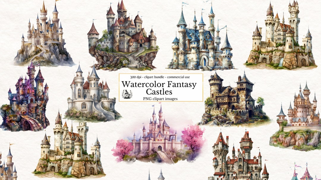 Watercolor Castle Clipart Bundle, Fantasy Castlecore Clip Art Bundle ...