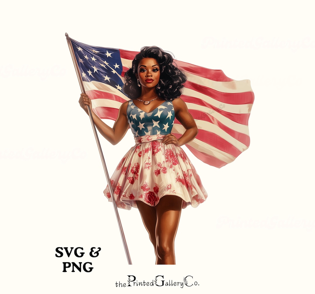 Patriotic Black Girl 4th of July Pinup Clipart Vintage 50s Style ...