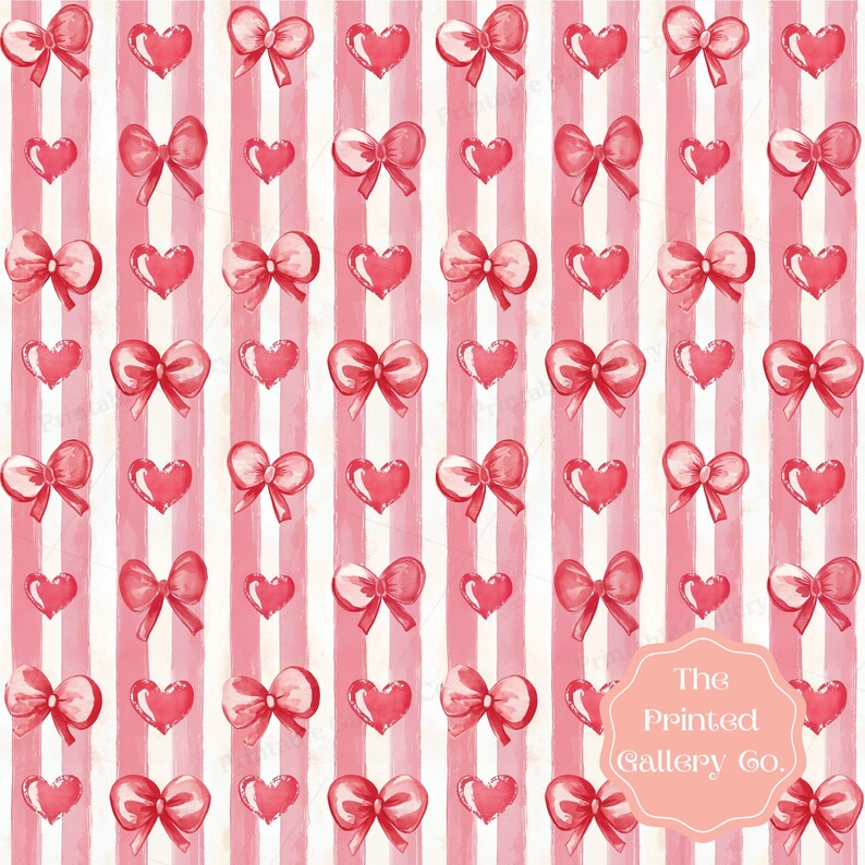Valentine Seamless Coquette Bow and Heart Stripes Repeating Pattern ...