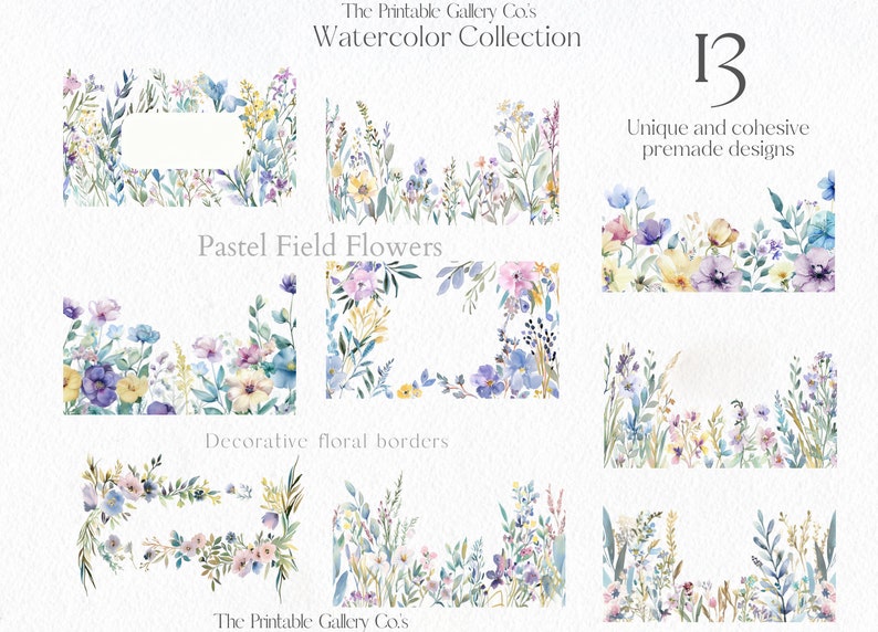 Pastel Watercolor Floral Clipart, Wild Flowers Commercial Use PNG ...