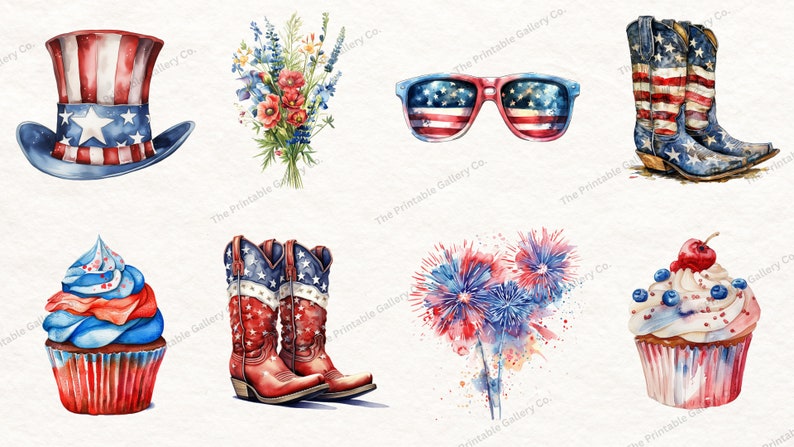 Watercolor 4th of July Clipart, Patriotic Independence Day Commercial ...