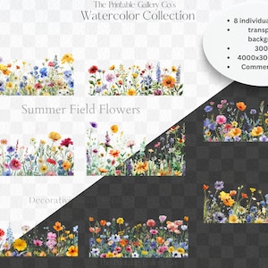 Watercolor Summer Flowers, Watercolors Floral Fields, Premade Borders ...
