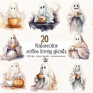 Cute Ghost Holding Coffee Clipart | Halloween Ghosts PNG | Spooky ...