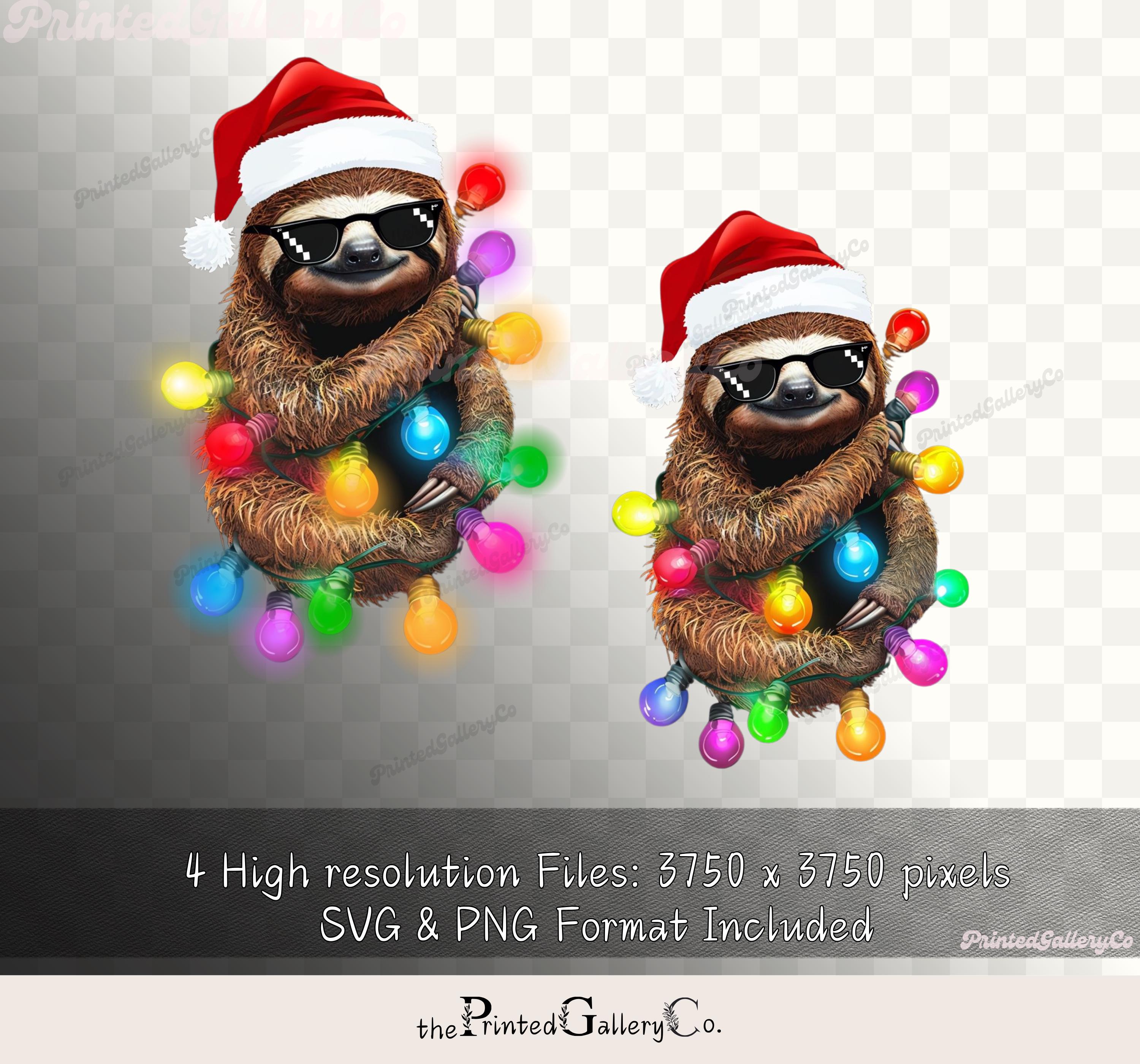 Funny Sloth Christmas Lights PNG Merry Slothmas Design Sloth Lover Xmas ...