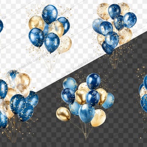 Blue & Gold Confetti Balloon Clipart, Celebration Party Clip Art ...