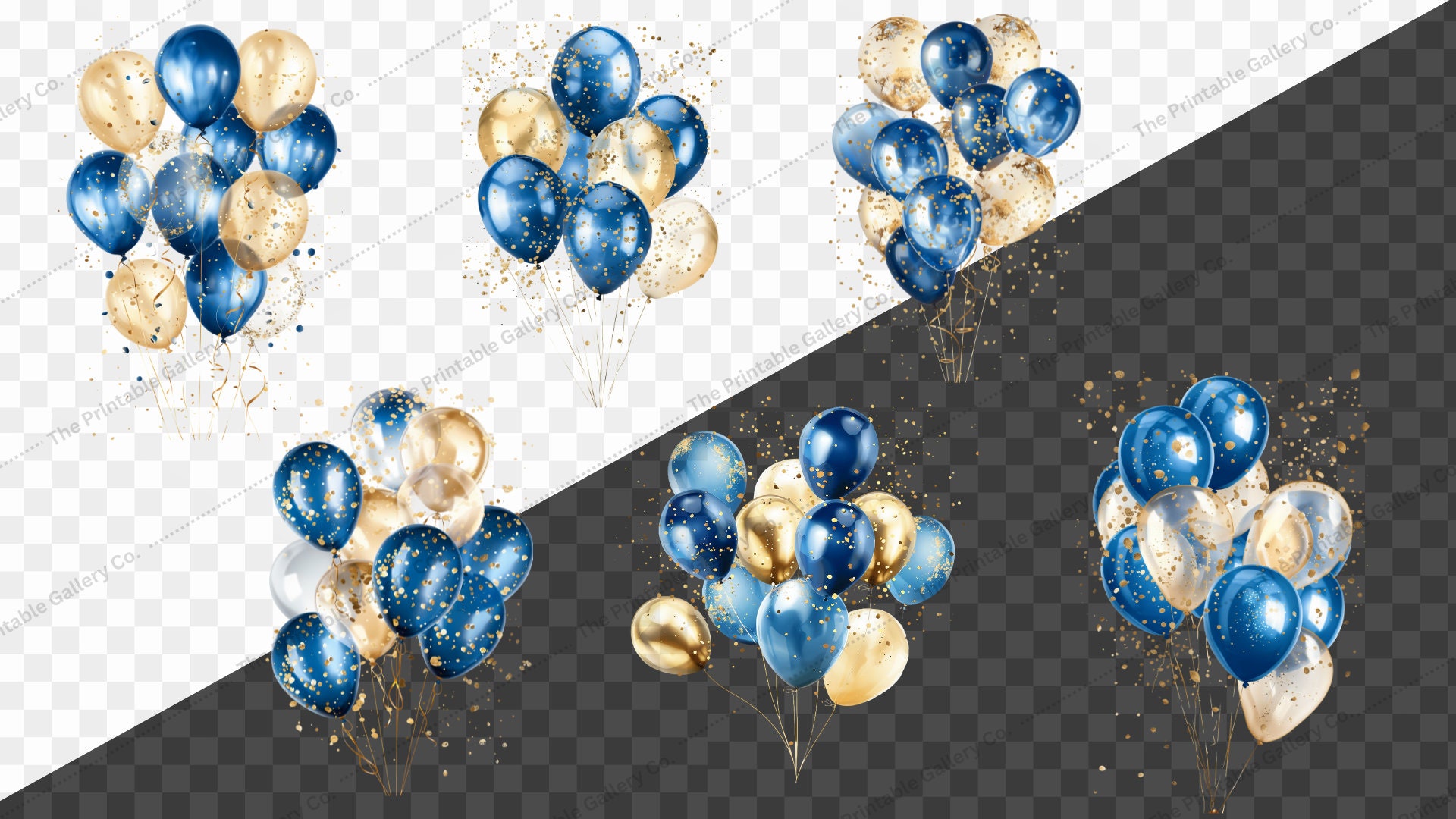 Blue & Gold Confetti Balloon Clipart, Celebration Party Clip Art ...