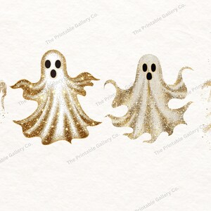 Glitter Ghost Clipart, Gold/white Glam Halloween Cute Ghosts and Ghouls, Spooky Clip Art PNG ...