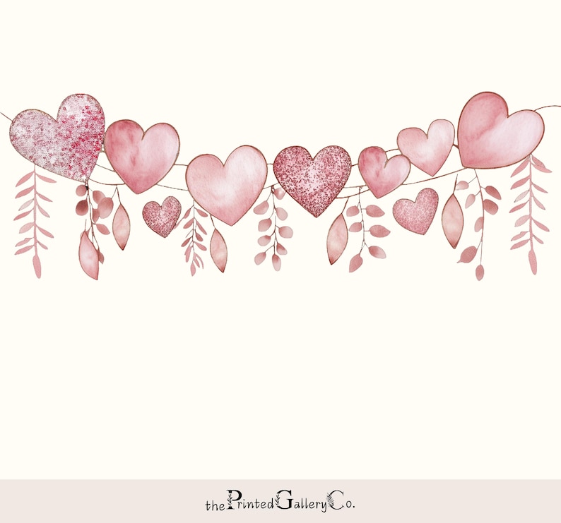 Pink Glitter Foliage and Hearts Border PNG Gold Valentines Day Overlay ...