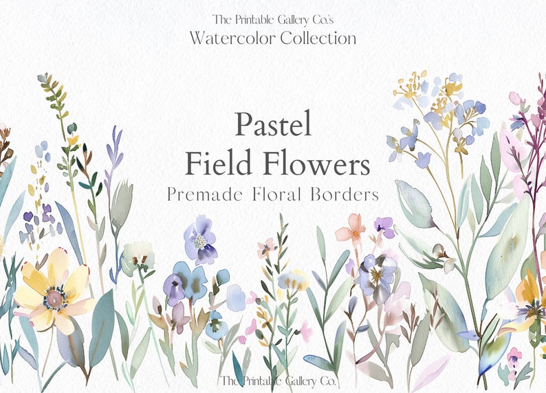 Pastel Watercolor Floral Clipart, Wild Flowers Commercial Use PNG ...