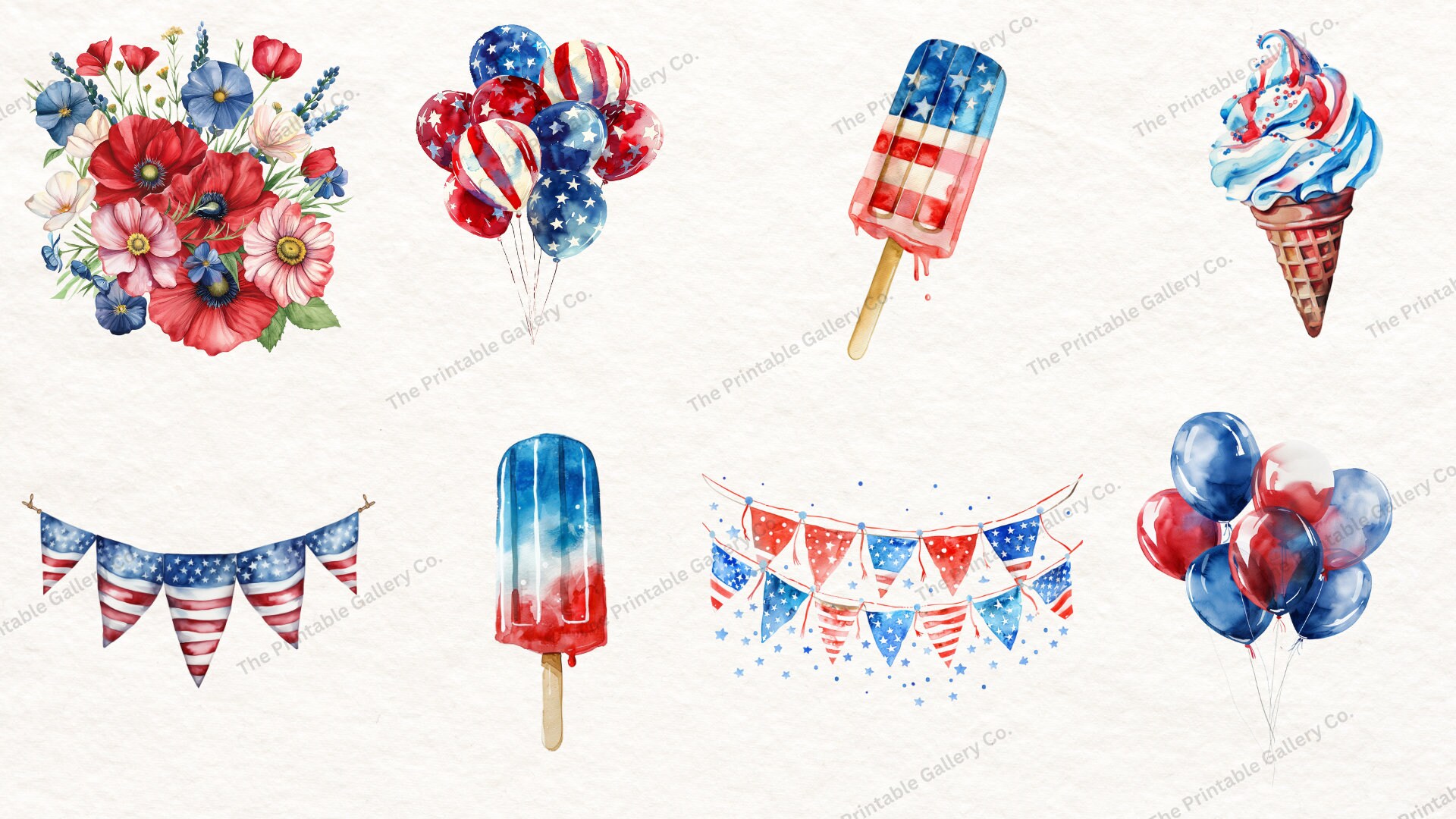 Watercolor 4th of July Clipart, Patriotic Independence Day Commercial ...
