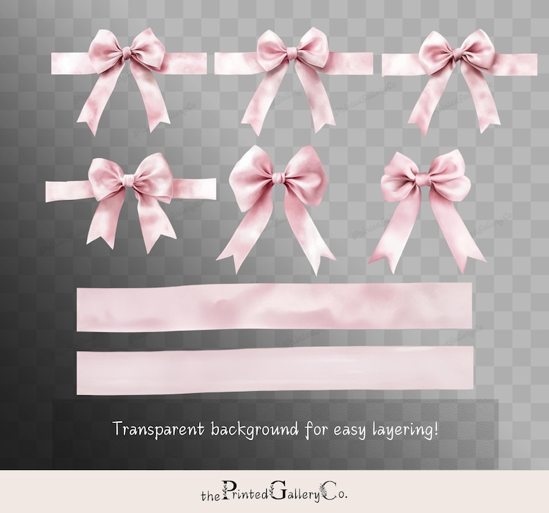 Pink Bow Clipart Bundle, Watercolor Ribbon Overlay, Coquette Png Images ...
