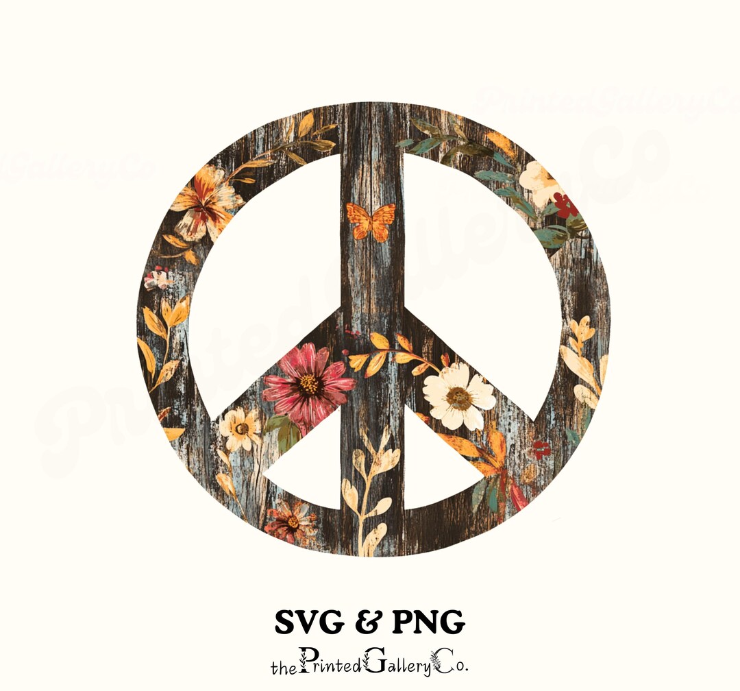 Rustic-look Peace Sign SVG Hippie Peace Symbol Png Distressed-look ...