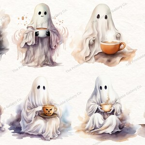 Cute Ghost Holding Coffee Clipart | Halloween Ghosts PNG | Spooky ...