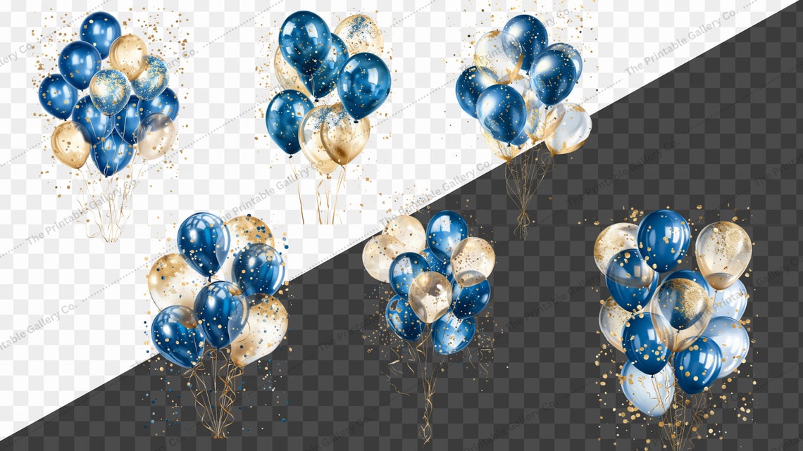 Blue & Gold Confetti Balloon Clipart, Celebration Party Clip Art ...
