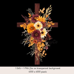 Fall Floral Cross Clipart Watercolor Garden Flower Cross PNG Shabby ...