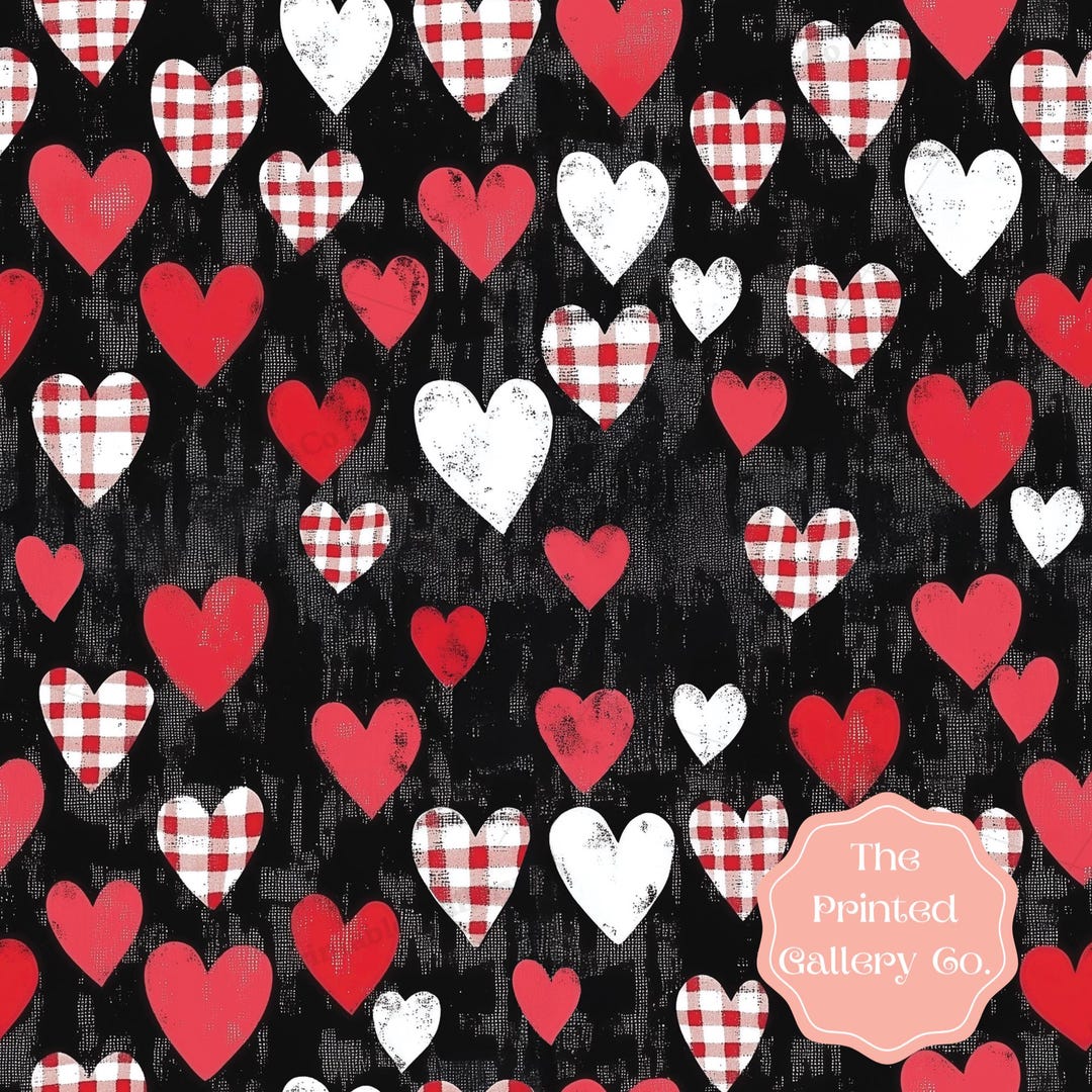 Gingham Hearts Seamless Pattern Digital Paper Vintage Love Punk Themed ...
