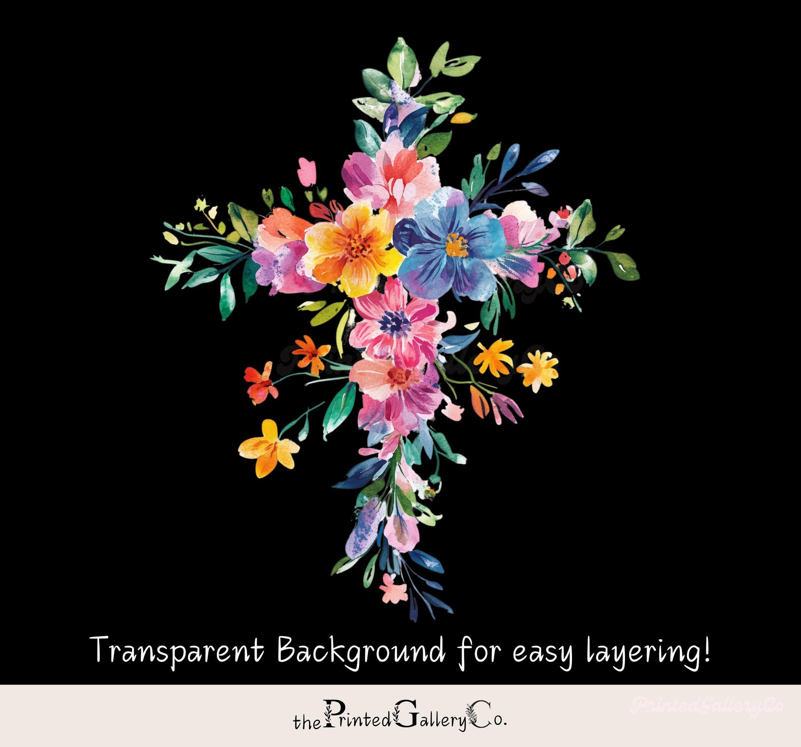 Blue Floral Cross Clipart Watercolor Garden Flower Cross PNG Shabby ...