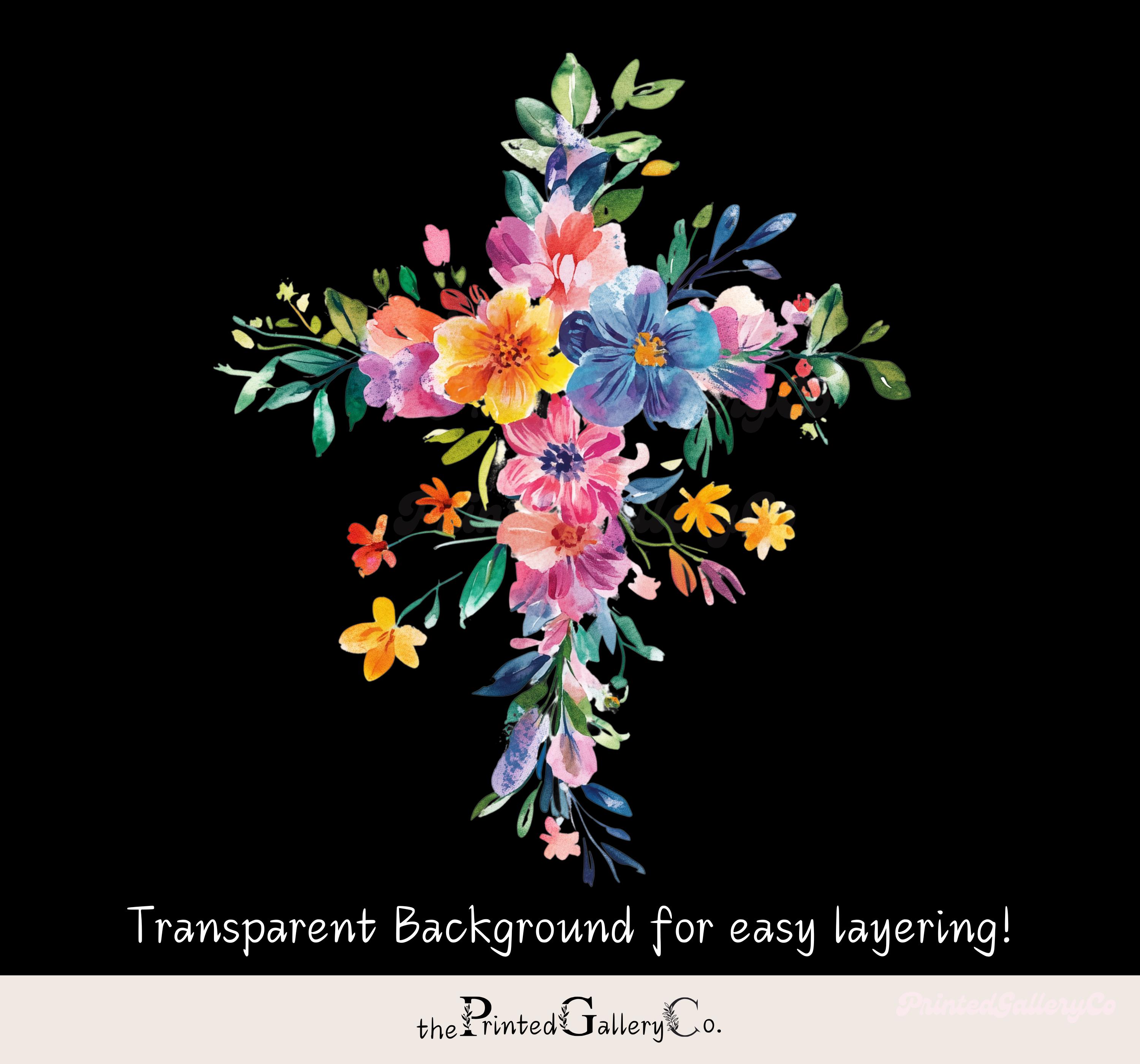 Blue Floral Cross Clipart Watercolor Garden Flower Cross PNG Shabby ...