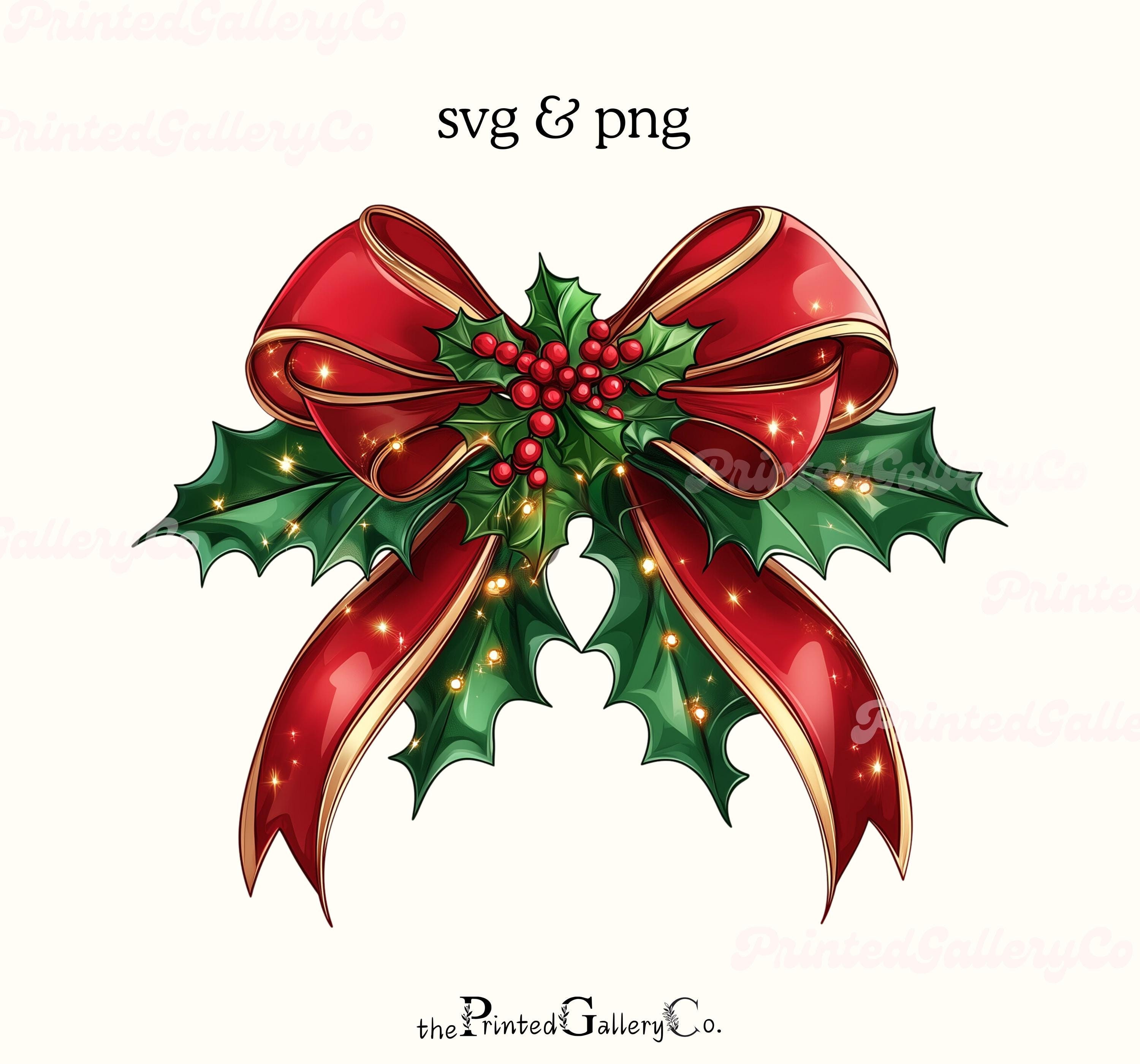 Trendy Christmas Bow SVG & PNG, Holly Ribbon Coquette Holiday Clipart ...
