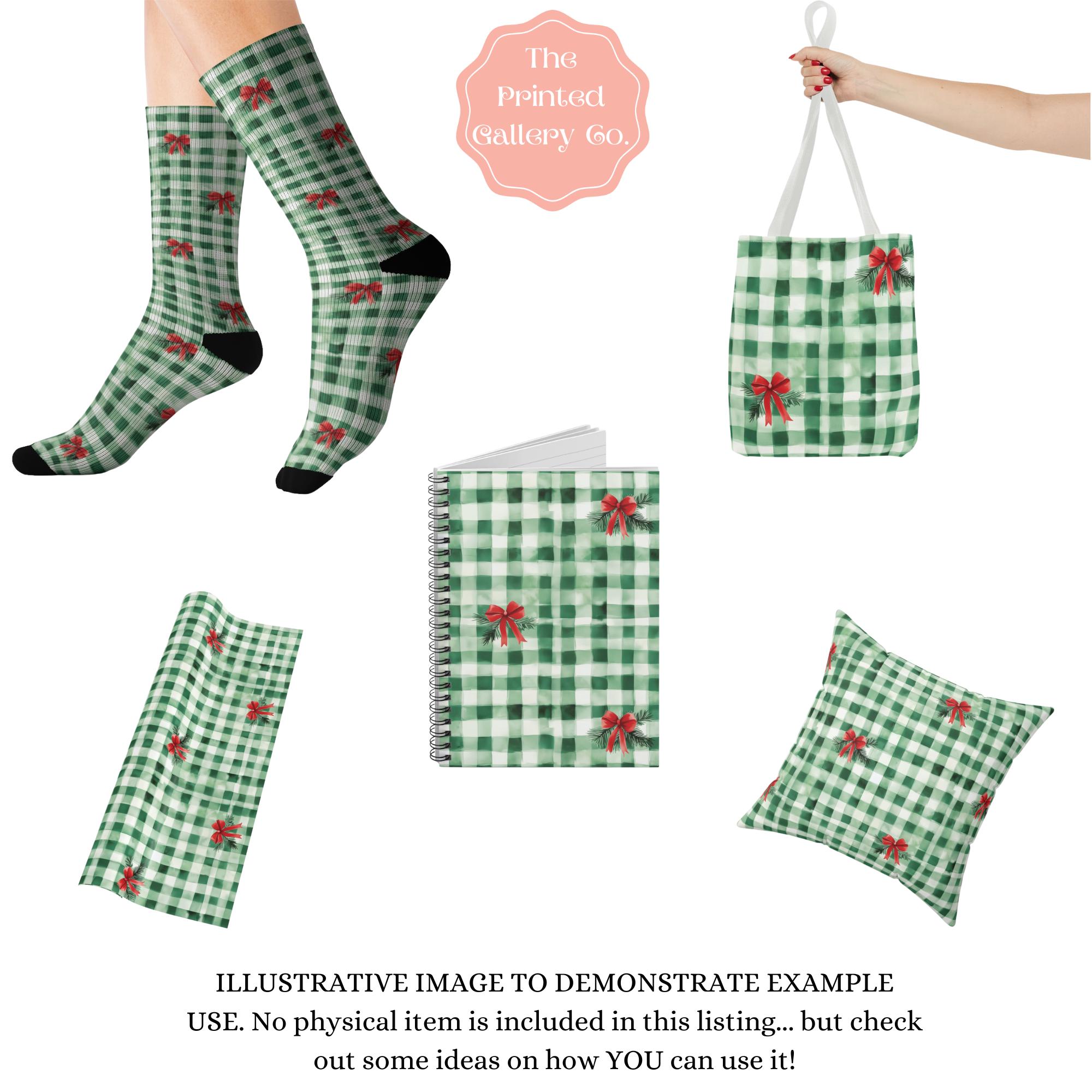 Green Watercolor Gingham With Red Christmas Bows Seamless Pattern ...