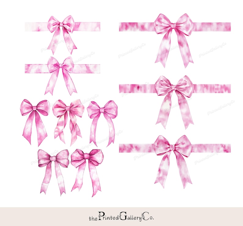 10 Pink Coquette Bows Clipart, Watercolor Ribbon Clipart, Soft Girl ...