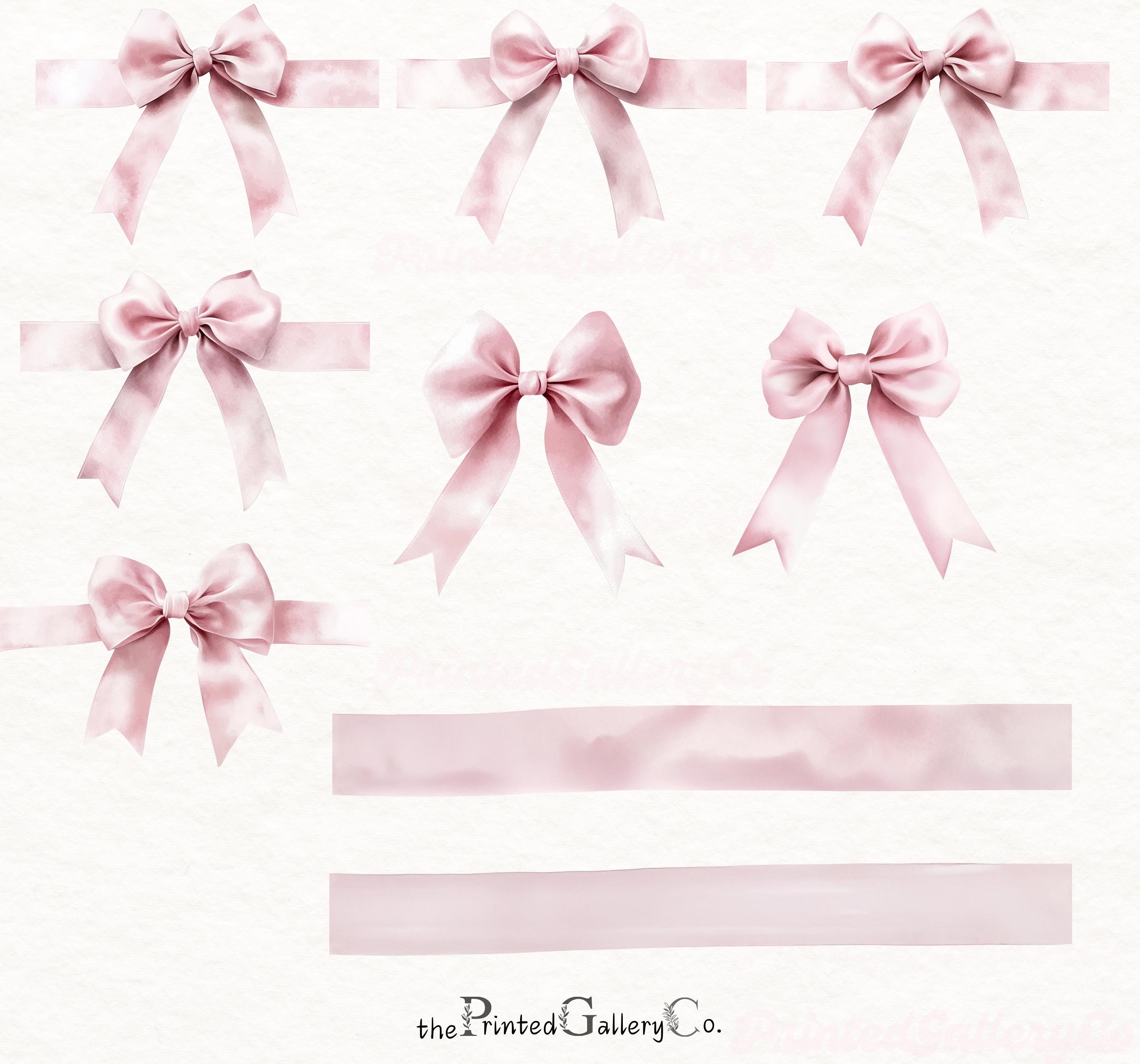 Pink Bow Clipart Bundle, Watercolor Ribbon Overlay, Coquette Png Images ...