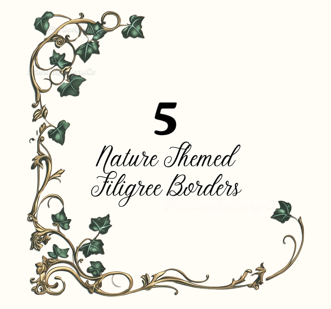 Gold Filigree Border Clipart, Nature Themed Corner Frame PNG Graphics ...