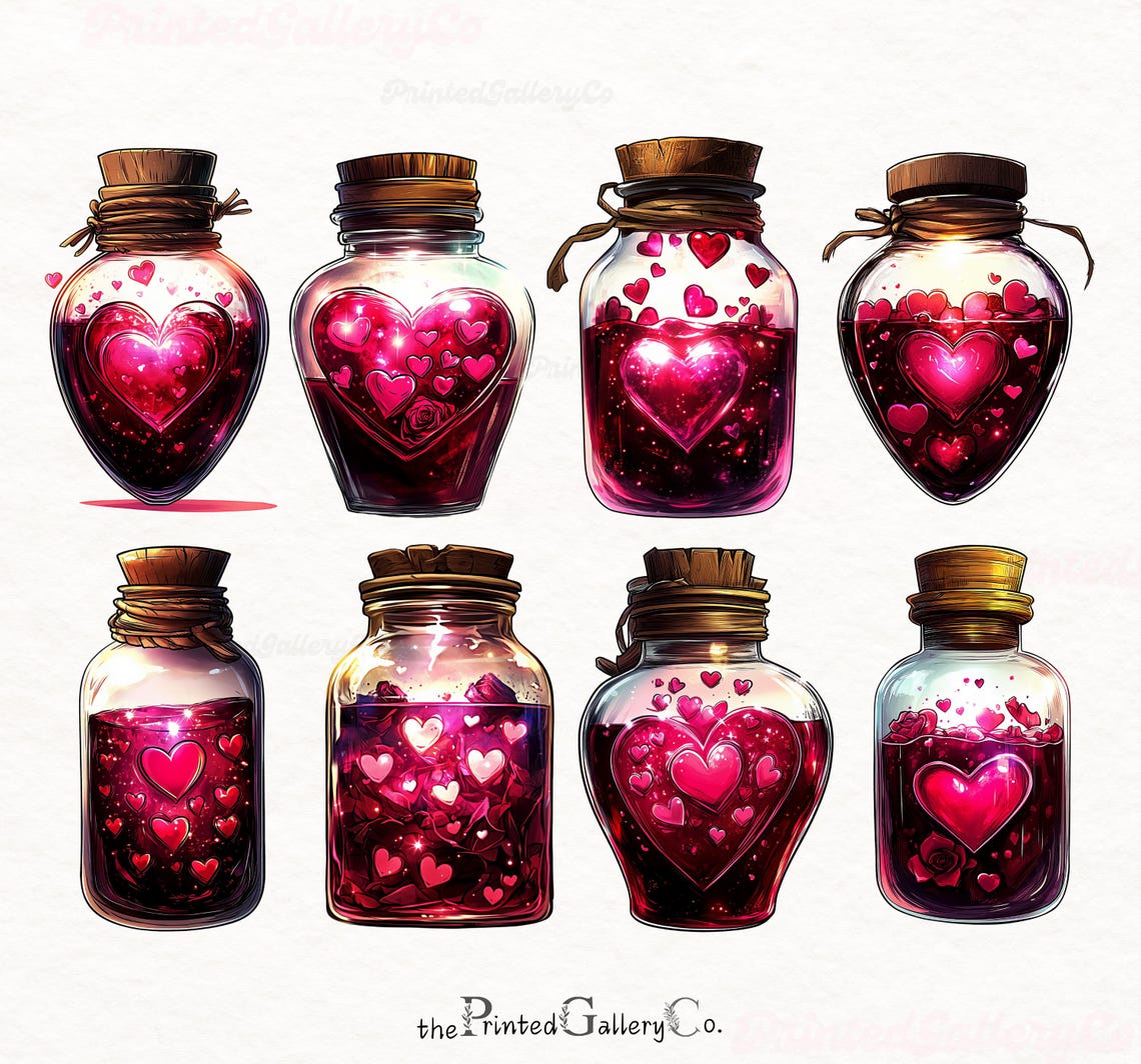 10 Love Potion Clipart, Valentines Day Clip Art, Romantic Holiday PNG ...