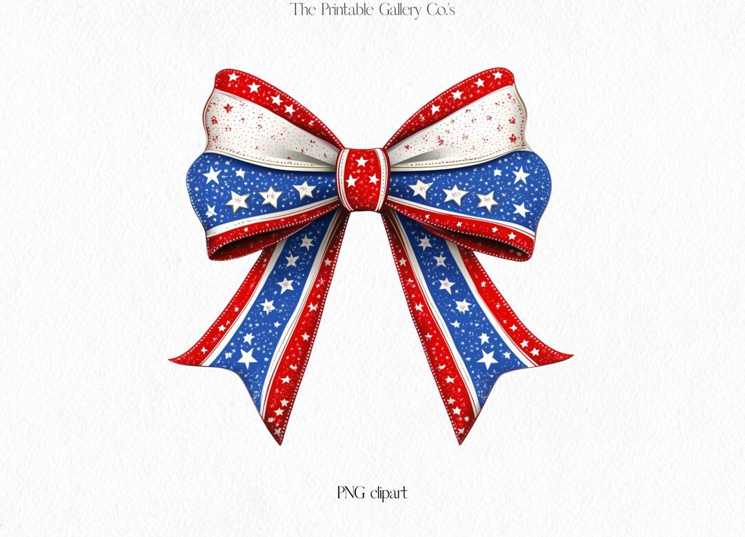 Patriotic Coquette Bow Clipart Red White and Blue Ribbon PNG 4th of ...