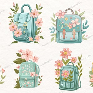 Pastel Retro Spring School Supplies Clipart, Floral Teacher Clip Art ...