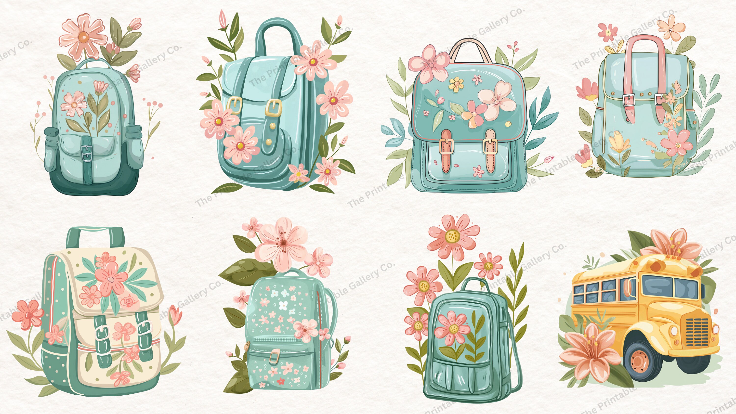 Pastel Retro Back to School Supplies Clipart, Floral Teacher Clip Art ...