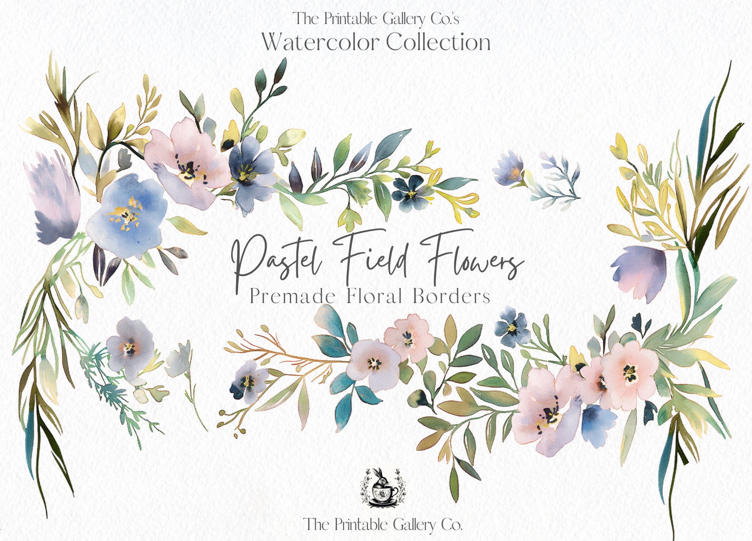 Pastel Watercolor Floral Clipart, Wild Flowers Commercial Use PNG ...
