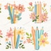 Pastel Retro Spring School Supplies Clipart, Floral Teacher Clip Art ...