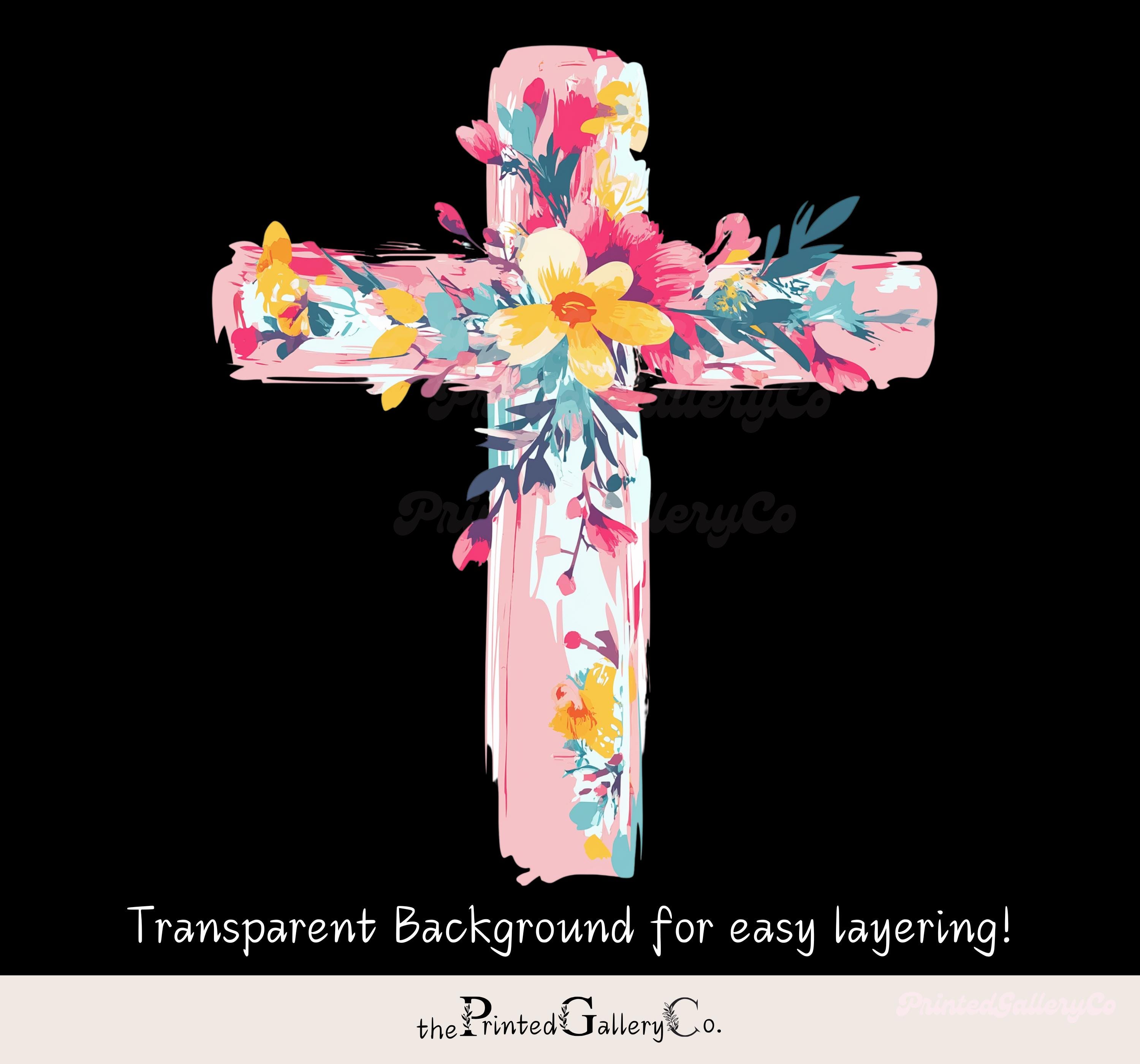 Pink Brush Stroke Cross PNG, Floral Christian Easter Clipart, Spring ...