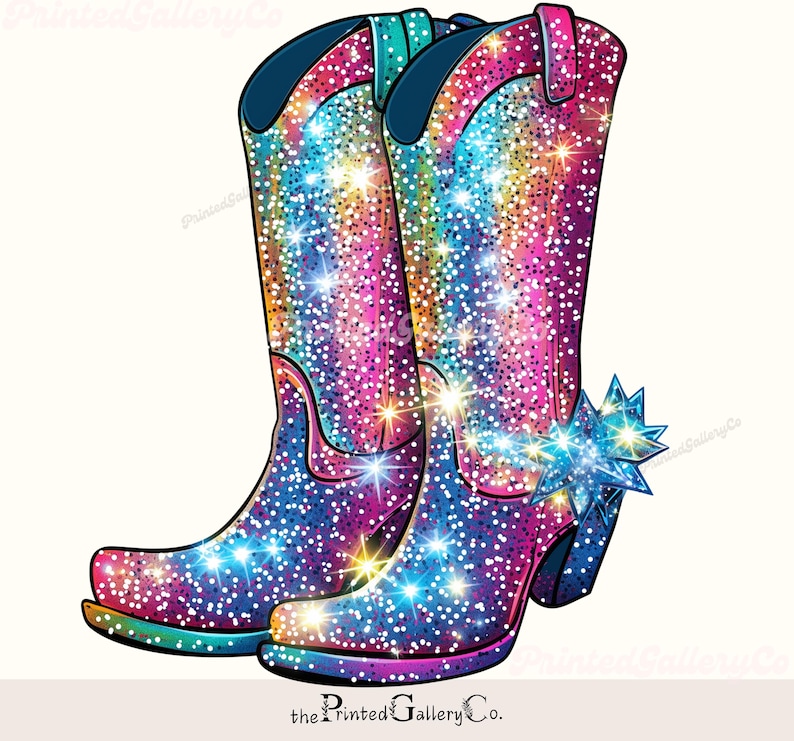 Colorful Glitter Cowgirl Boots SVG, Glam Western Girl Clip Art, Disco ...