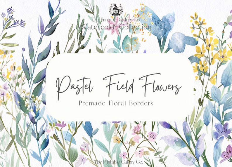 Pastel Watercolor Floral Clipart, Wild Flowers Commercial Use PNG ...