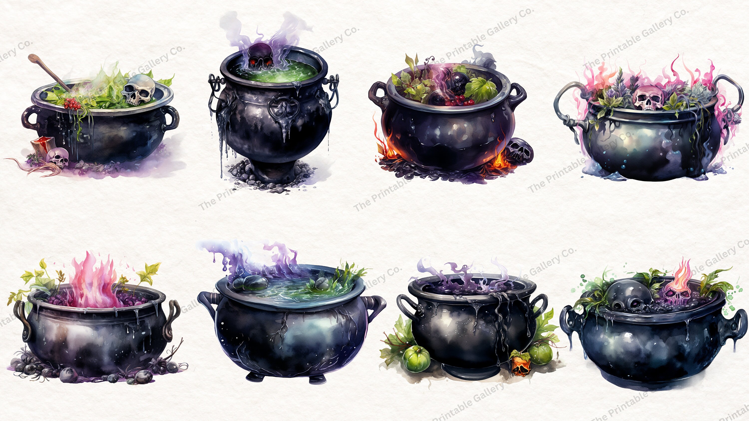 Watercolor Fantasy Cauldron Clipart, Gothic Magic Potion Clip Art ...