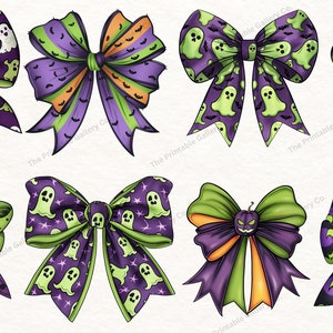 Colorful Halloween Illustrations of Coquette Bows Clipart, Spooky ...
