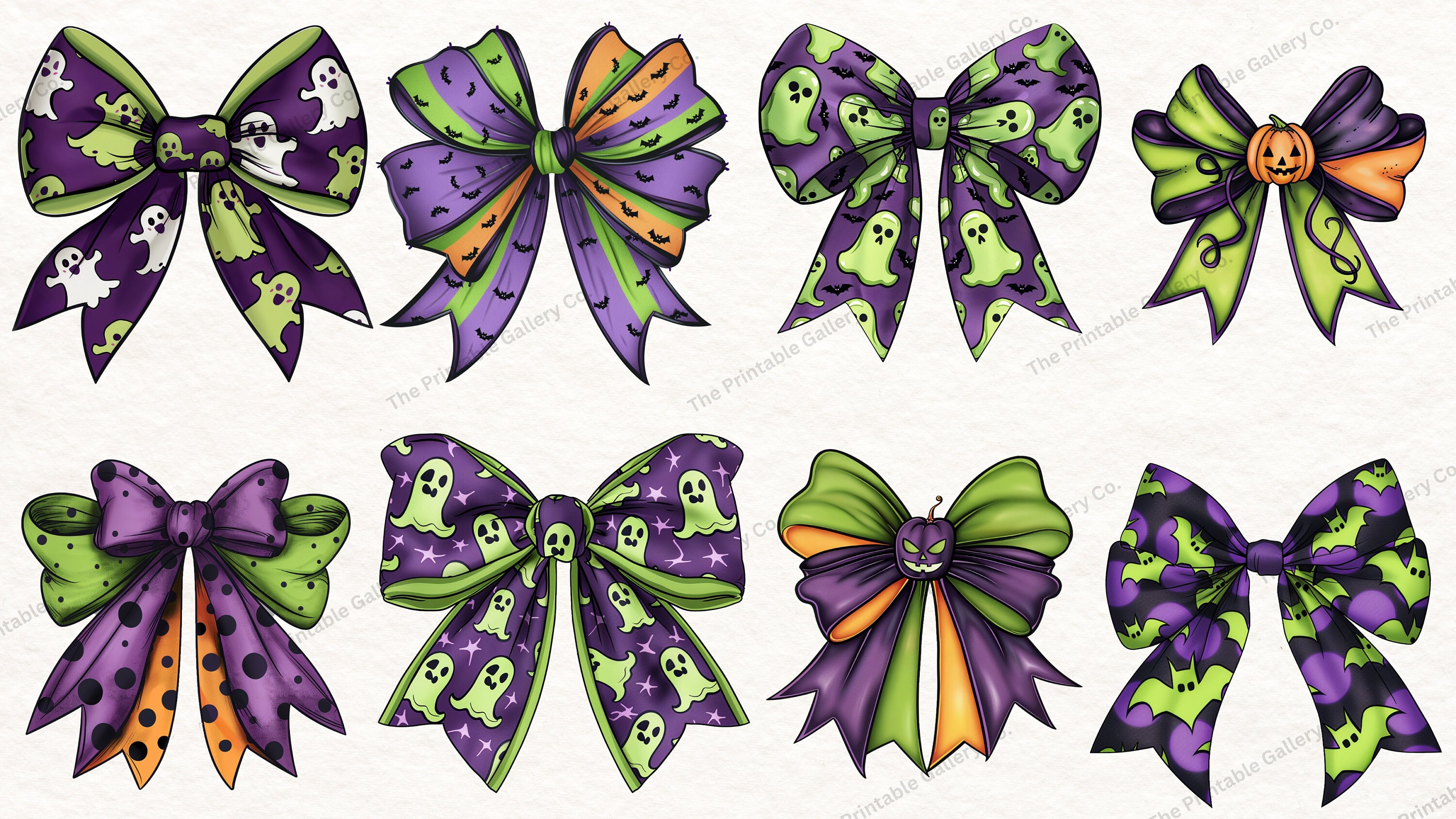 Colorful Halloween Illustrations of Coquette Bows Clipart, Spooky ...
